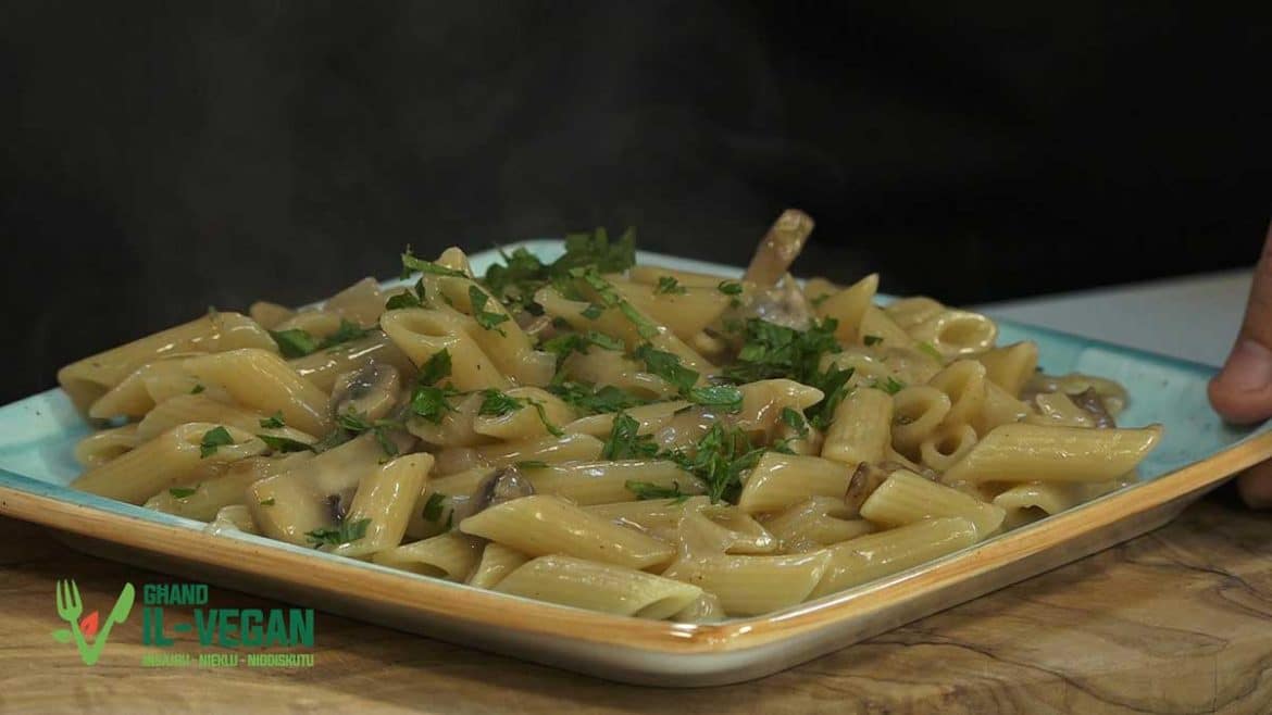 Vegan mushroom pasta - Veggy Malta